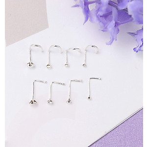Sllaiss 925 Sterling Silver L Shaped Nose Rings Set for Women Men Crook Nose Rings Screw Studs 1.5mm 2mm 2.5mm 3mm 8Pcs 22G Nose Body Piercing Hypoallergenic