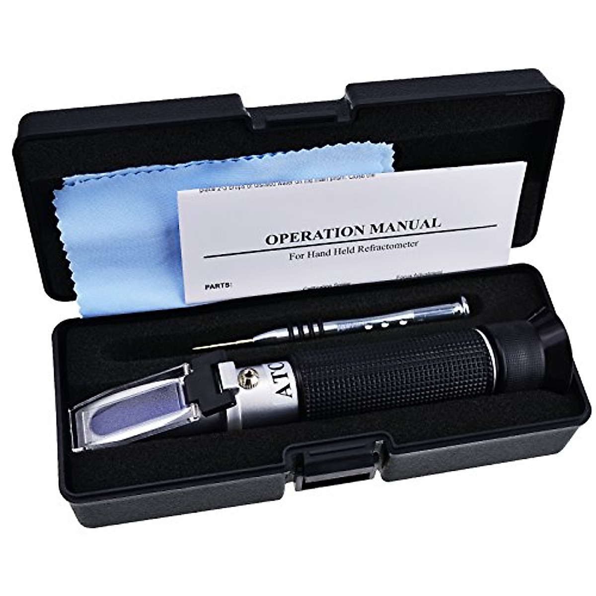 Professional Optics Salinity 0-10% Sea Water Refractometer ATC, Dual Scale (1.0 to 1.070 Density / 0-100ppt) for Salt Sea Water Aquarium Tank Marine Industry with LED Light and pipettes