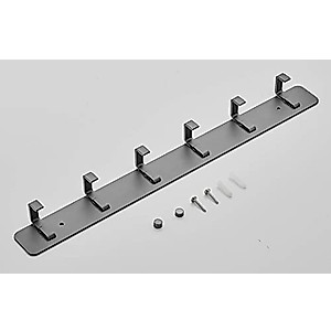 Durable Space Aluminum Metal Perforated and Adhesive Wall Mounted Coat Rack, 21 Inch, 6 Hooks, Heavy Duty Metal Coat Hook Rack Rail Hanger for Entryway, Kitchen, Gym, Wardrobe, Bedroom, Bathroom