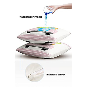 Outdoor Pillow Covers 24x24inch Spring Happy Easter Colorful Eggs Truck Waterproof Decorative Patio Garden Cushion Cover Pink Stripes Throw Pillow Case Set of 2 for Sofa Furniture Decoration