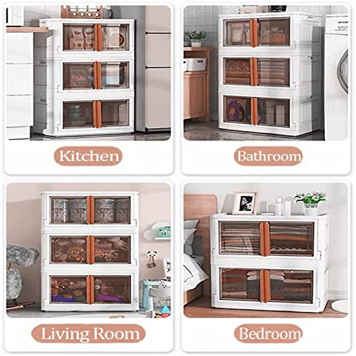 Storage Bins with Lids - 4 Packs Plastic Storage Bins, 22.8 Gal/Per Collapsible Storage Bins with Doors, Folding Storage Box, Stackable Storage Bins, Containers with Wheels for Home Kitchen