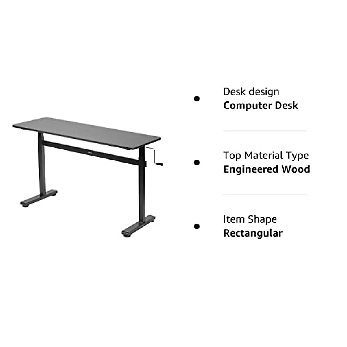VIVO Height Adjustable 55 x 24 inch Standing Desk, Hand Crank Sit Stand Home Office Workstation with Frame and Solid One-Piece Table Top, Black, DESK-M55TB