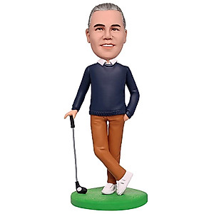 Mydedor Custom Bobble-Heads Figures Navy Blue Shirt Golfer Figurines Customized Doll, Bobble Head Figures Handmade Personalized Car Dashboard Birthday Gift for Dad Friend Businessman Coworker