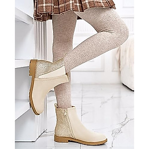 Coutgo Girls Glitter Ankle Boots Side Zipper Chelsea Dress Booties for Toddler/Little Kid/Big Kids, Beige, Size 13