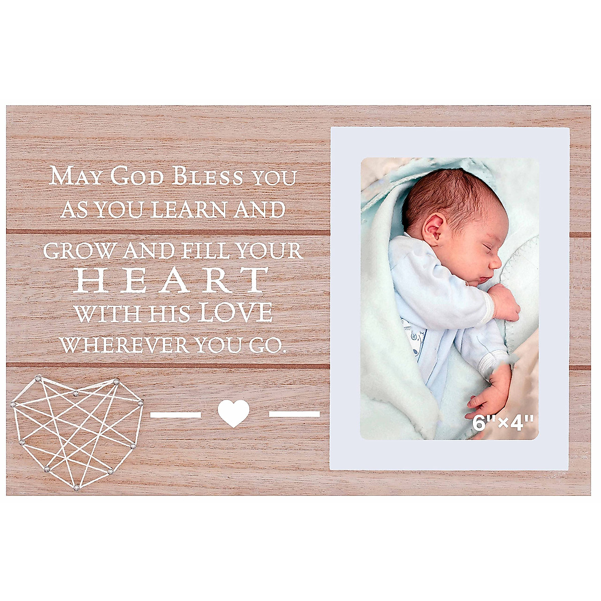 NZY Baptism Gift from Godfather Godmother-Blessing Gift-May God Bless You as You Learn and Grow-Christening Keepsake-Milestones Dedication Gift-Wood Picture Frame Photo Frame for 6''×4'' Photo