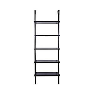 Nathan James Theo 5-Shelf Black Modern Bookcase, Open Wall Mount Ladder Bookshelf with Industrial Metal Frame
