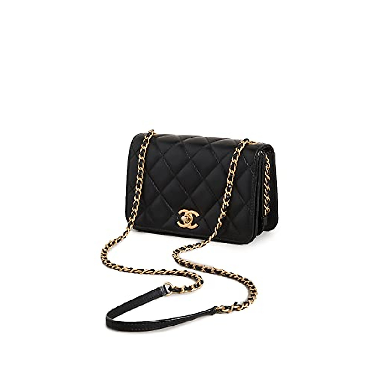 CHANEL Women's Pre-Loved Black Lambskin CC Chain Flap Mini Bag, Black, One Size