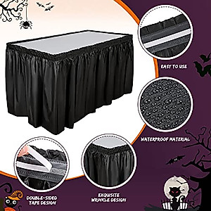 Breling 4 Pcs Black Plastic Table Skirt 29 Inches x 14 ft Disposable Table Skirt for Rectangle Table Tutu Table Skirt Plastic Tablecloth Wedding Shower Table Decor for Birthday Party Banquet