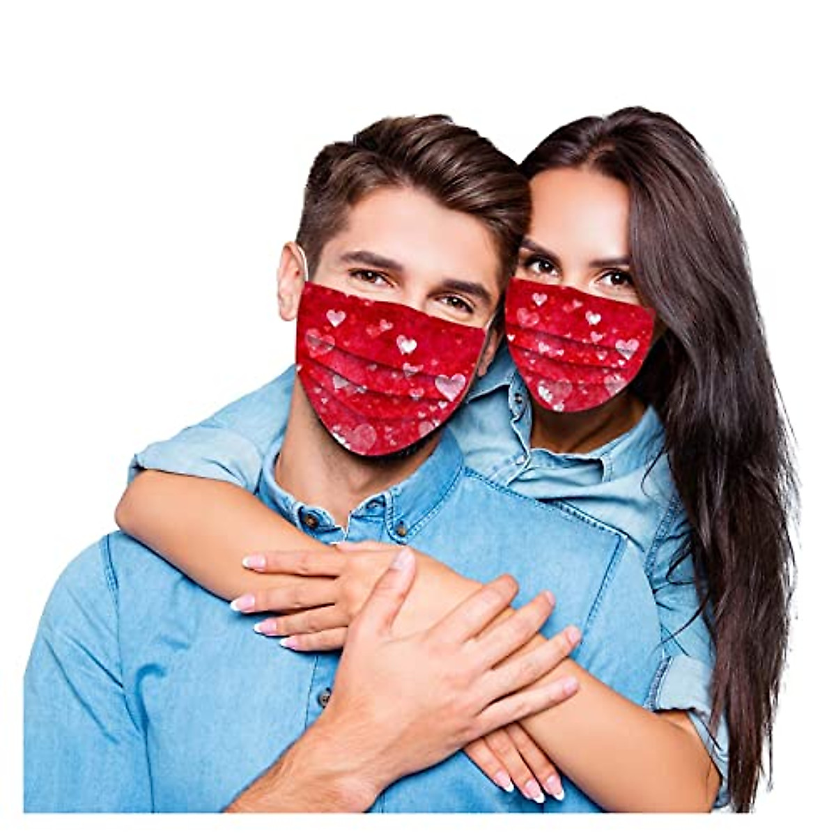 50Pack Valentines Disposable Face_Masks for Adults Women Valentines Day Holiday Disposable Love Heart Print Non Woven
