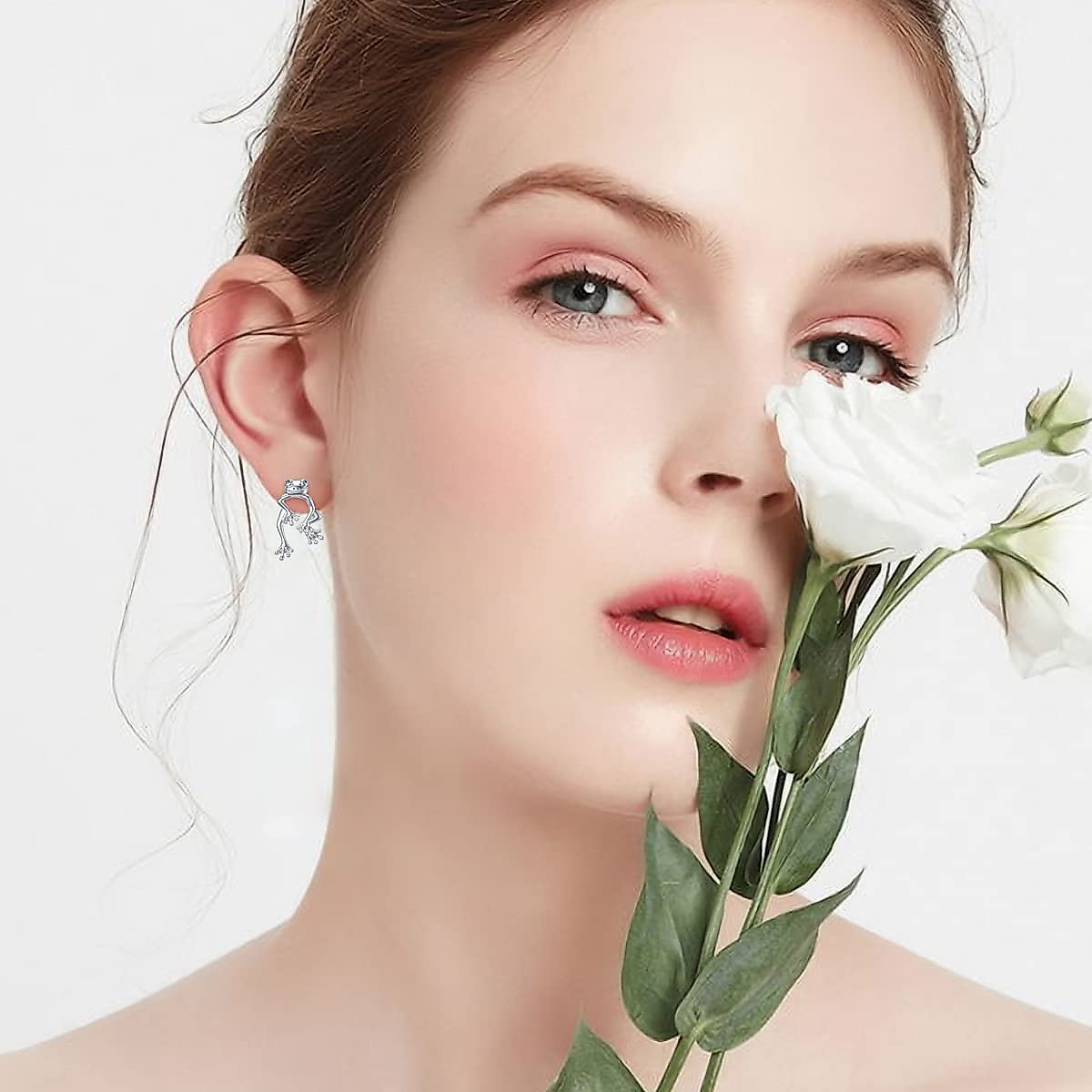 PYTALI Frog Earrings 925 Sterling Silver Stud Earrings Cute Fun Funny Earrings Animal Earrings Frog Jewelry for Women (Aquamarine Eyes)