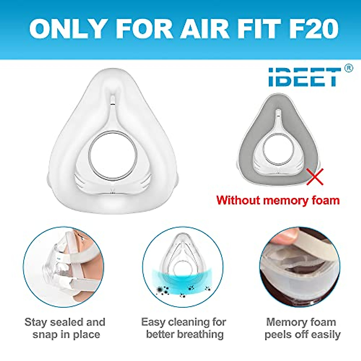 Replacement Cushion for F20 (Large) - Snug Fit & Excellent Seal, IBEET Replacement Supplies, Large