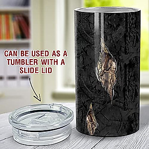 SANDJEST Hunting Tumbler Deer Skull Camouflage 4 in 1 16oz Tumbler Can Cooler Coozie Skinny Stainless Steel Tumbler Gift for Men Dad Best Friends Hunting Skull Lovers Christmas Birthday Fathers Day