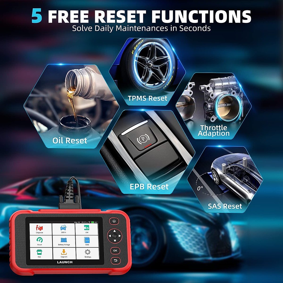 LAUNCH CRP129I OBD2 Scanner, Code Reader for Vehicle Engine ABS SRS Transmission, Car Diagnosis Tool with EPB SAS TPMS Oil Lamp Throttle Body Reset Battery Voltage Test, WiFi Free Update