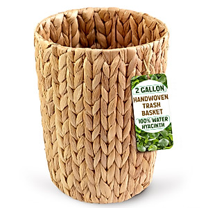 KENHANDCRAFTVN Wicker Trash Can Bathroom, Cylinder Small Wicker Trash Basket, Handwoven Water Hyacinth Trash Can, Wicker Waste Basket for Bathroom, Bedroom, Office, Living Room, Small Space 1 Pack