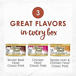 Purina Fancy Feast Pate Wet Cat Food Variety Pack, Classic Collection Chicken & Beef - (24) 3 oz. Pull-Top Cans
