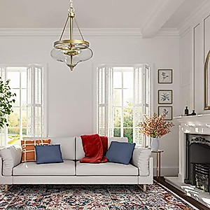 KSANA Gold Chandelier, Modern Glass Pendant Lighting Fixture for Dining Room, Entryway, Living Room, Kitchen, Bedroom (3 Lights, Fishbowl Shaped)