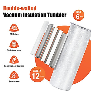 AGH Sublimation Glitter Tumbler Blanks 20oz Glitter Skinny Tumbler Bulk, 4 Pack Silver Stainless Steel Double Wall Insulated with Lid and Metal Straw