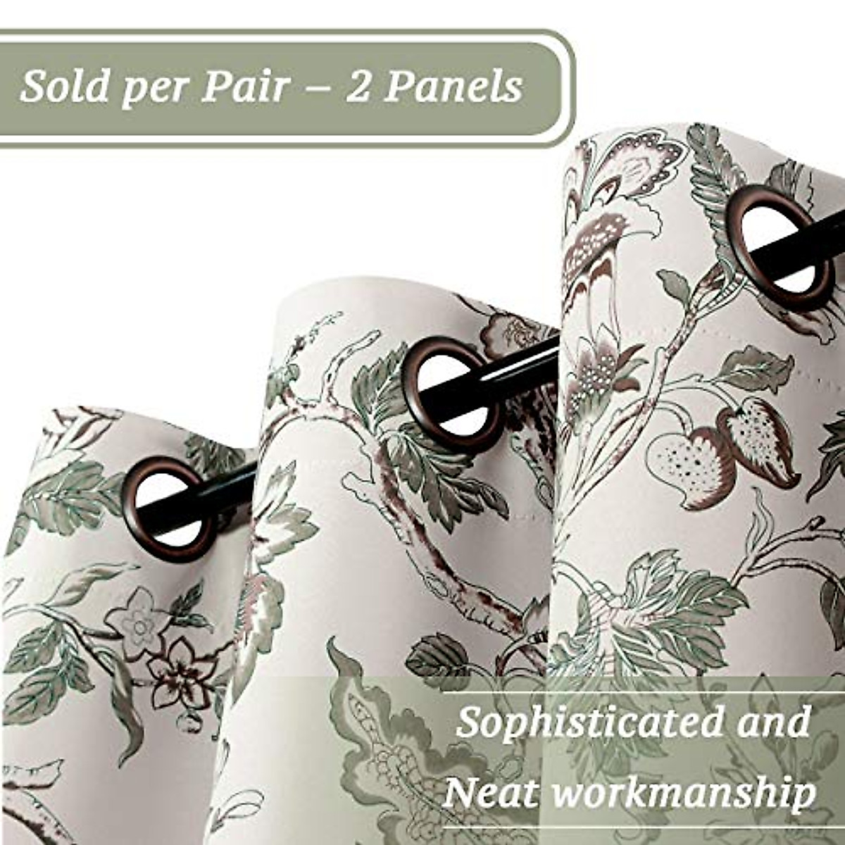 H.VERSAILTEX Blackout Curtains 84 Inch Length 2 Panels Set Floral Print Curtain Drapes for Living Room Thermal Insulated Grommet Window Curtains for Bedroom - Traditional Floral in Sage and Brown