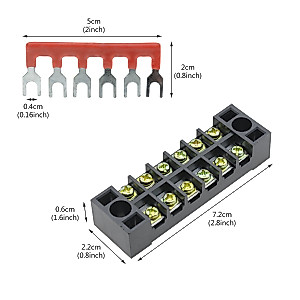 YXQ 600V 15A 6 Positions Double Row Screw Terminal Barrier Strip Block and 15A 6 Positions (5+5) Red Black Pre-Insulated Fork Type Jumper Strip