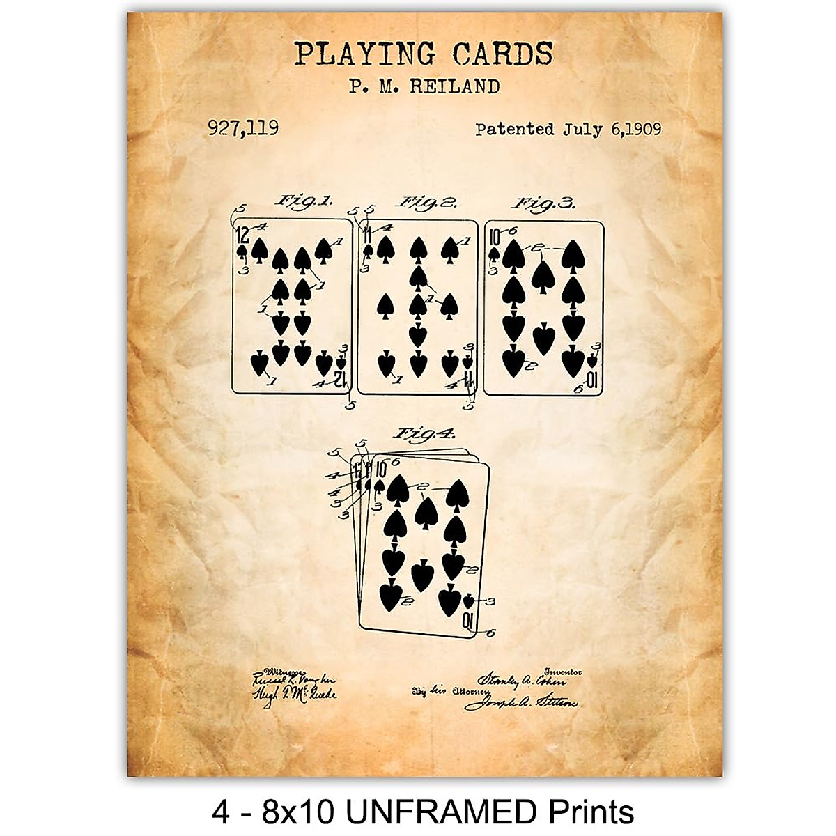 Las Vegas Gambling Patent Art Prints Vintage Wall Art Poster Set - Chic Rustic Home Decor for Game Room, Office, Man Cave - Gift for Poker, Roulette, Blackjack, Slot Machine Fans, 8x10 Photo Unframed