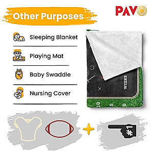 Pavo Premium Football Milestone Blanket for Baby Boys - Includes 3 Exclusive Frames - Personalized Monthly Baby Milestone Blanket for Newborn Ultra-Soft and Cozy 60"x40" Keepsake