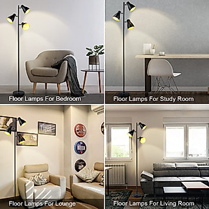 Depuley 3 Lights Tree Floor Lamp, Industrial LED Metal Reading Lamp, Skinny Floor Lamp,Farmhouse Black Standing Light for Living Room, Office, Adjustable Heads, Foot Switch, Bulb Included