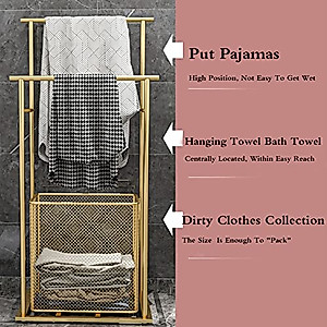 Towel Bar Stand Silver Chrome Plated Metal Free Standing Towel Rack Stand withwith Dirty Clothes Basket Rustproof Stainless Steel,Bedroom, Laundry Room, Blanket Rack (Size:122 * 69 * 45CM,Color:Gold)