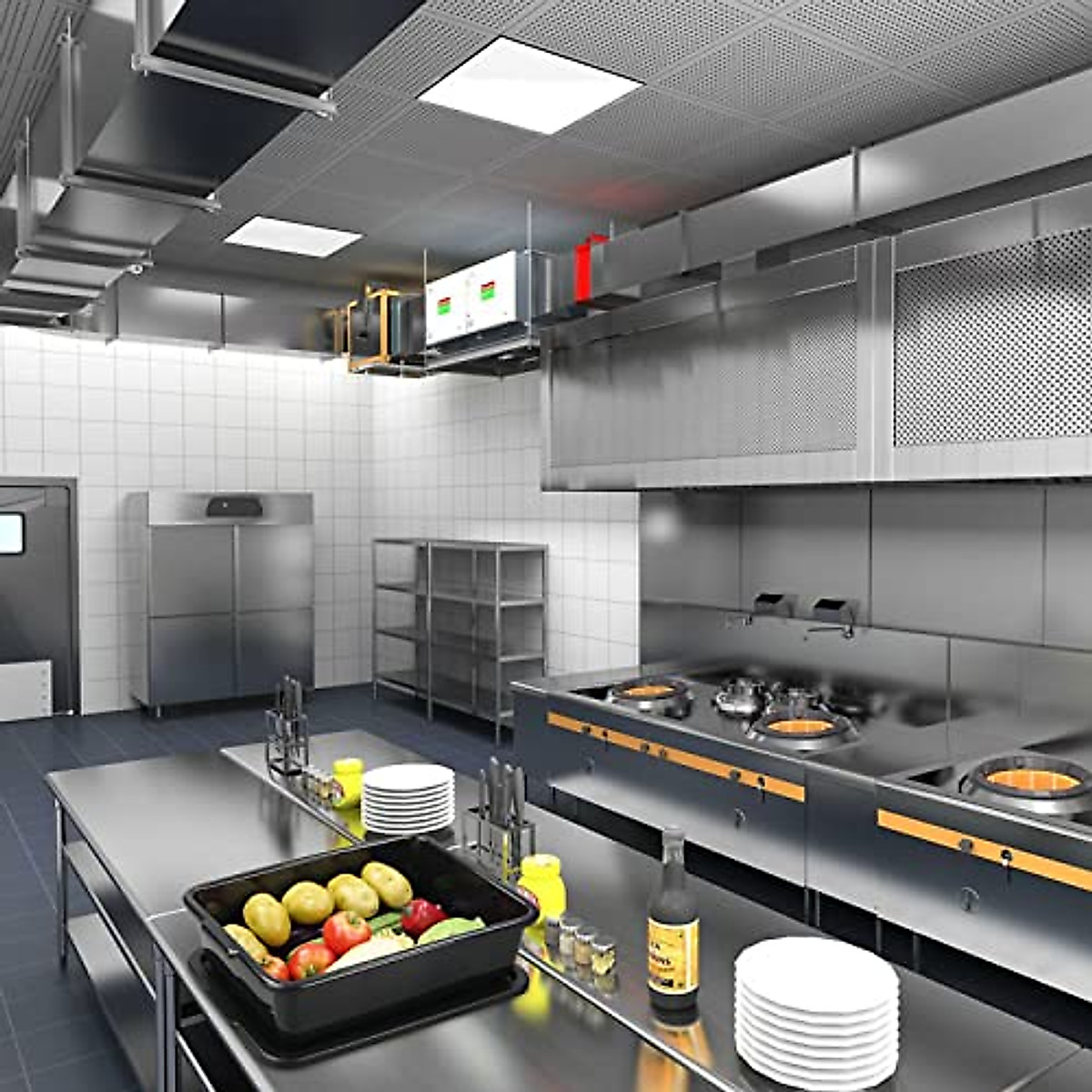 Kekow Plastic Bus Box with Lid, Commercial Bus Tubs with Handle, 3-Pack, Black