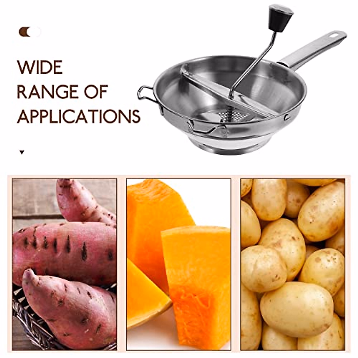 DOITOOL Food Mill Stainless Steel, Food Mill for Tomato Sauce, Applesauce, Puree, Mashed Potatoes, Jams, Food (Silver)