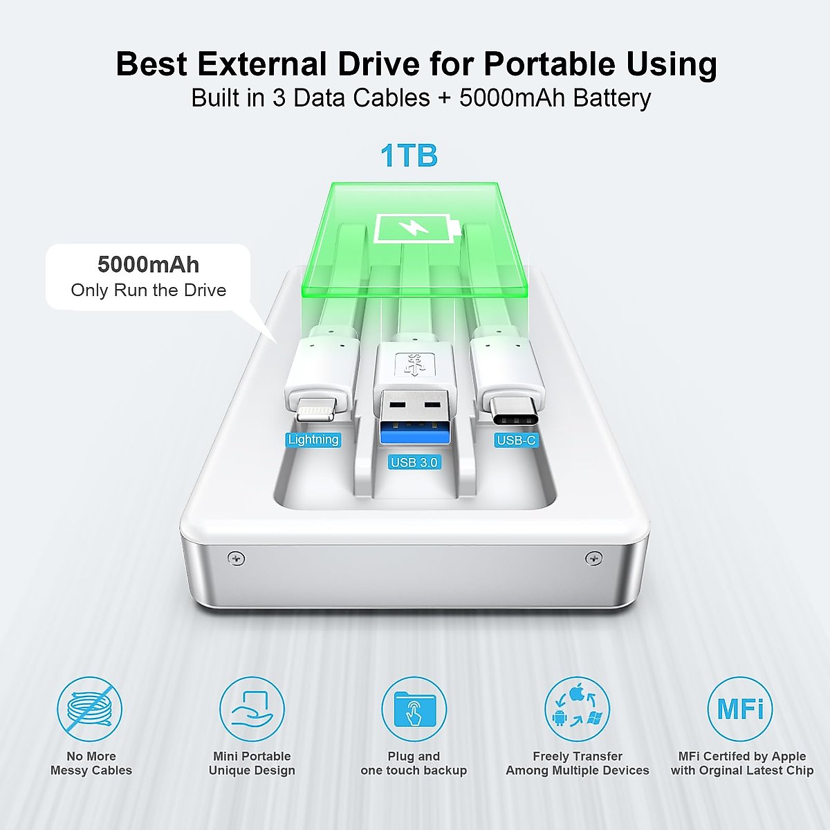 ySky Portable External Hard Drive for iPhone iPad MacBook Computer,1TB Photo Stick USB Storage Device for Memory Extension of iOS & USB C Android Phones& Windows PC【MFi Certified,One-Touch Backup】