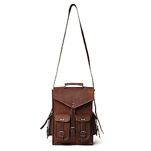 MaheTri 16" Leather Backpack Vintage Style Laptop Messenger Bag Rucksack Sling for Men Women, Convertible backpack