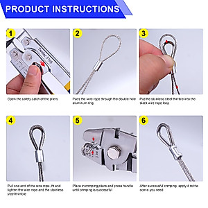 Twidec/Wire Rope Crimping Tool Up To 2.2mm Swaging Tool With 160PCS 1/16''Aluminum Crimping Loop Sleeve And 66FT 1/16'' 304 stainless steel Wire Rope 12PCS Wire Rope Thimbles Kit N-022-4K