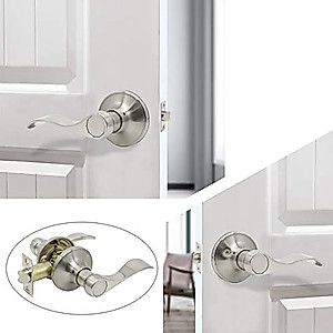 Gobrico Wave Style Euro Lever Handle Passage Door Lock Hall and Closet Leverset Lockset,Satin Nickel Finish,Keyless Non Locking,1Pack