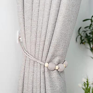 Boho Curtain Tiebacks Ropes, Magnetic Drapery Buckles for Decoration, Boho Curtain Tiebacks Curtain Holdbacks for Wall Curtain Tiebacks Window Drape Tie Back with Hooks for Bedroom Wall (Gray)
