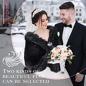 1920s Faux Fur Wrap Shawl Women's Fur Cloak Cape Shawl Luxury Bridal Faux Fur Cape Faux Fur Cloak, Pearl Rhinestone Brooches (Black)