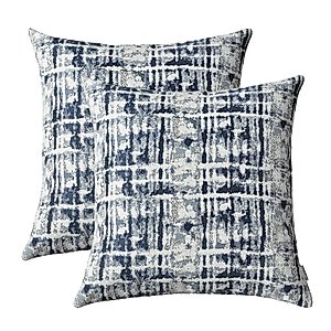 ROMANDECO Jacquard Decorative Throw Pillow Covers for Couch Set of 2, 18x18 Inches, Navy Blue