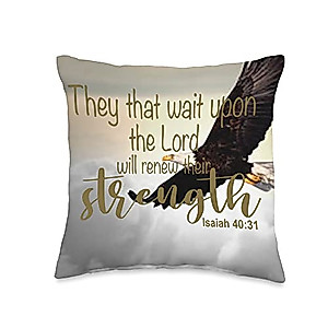 Christian Faith In God Inc. They That Wait Upon The Lord Vintage Eagle Christian Faith Throw Pillow, 16x16, Multicolor