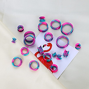 JOYTOYOU 20Pcs Camouflage Turquoise and Pink Silicone Ear Gauge Tunnels Stretching Kit Flesh Tunnels Expander Set 2g to 1"