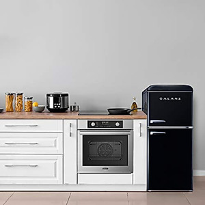 Galanz GLR40TBKER Retro Compact Refrigerator, Mini Fridge with Dual Doors, Adjustable Mechanical Thermostat with Freezer, 4.0 Cu Ft, Black