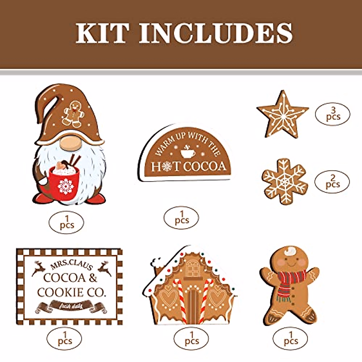 10 Pieces Christmas Tiered Tray Decor-Winter Holiday Gingerbread Themed Decor with Hot Cocoa Bar and Cute Gnomes Wooden Signs for Farmhouse Rustic Centerpiece Home Room Table Fireplace Shelf