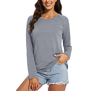 MAGCOMSEN Sun Protection Shirts for Women Rash Guard Swim T Shirts Performance Athletic T Shirts Workout Running T Shirts UV Quick Dry T Shirts Light Grey S
