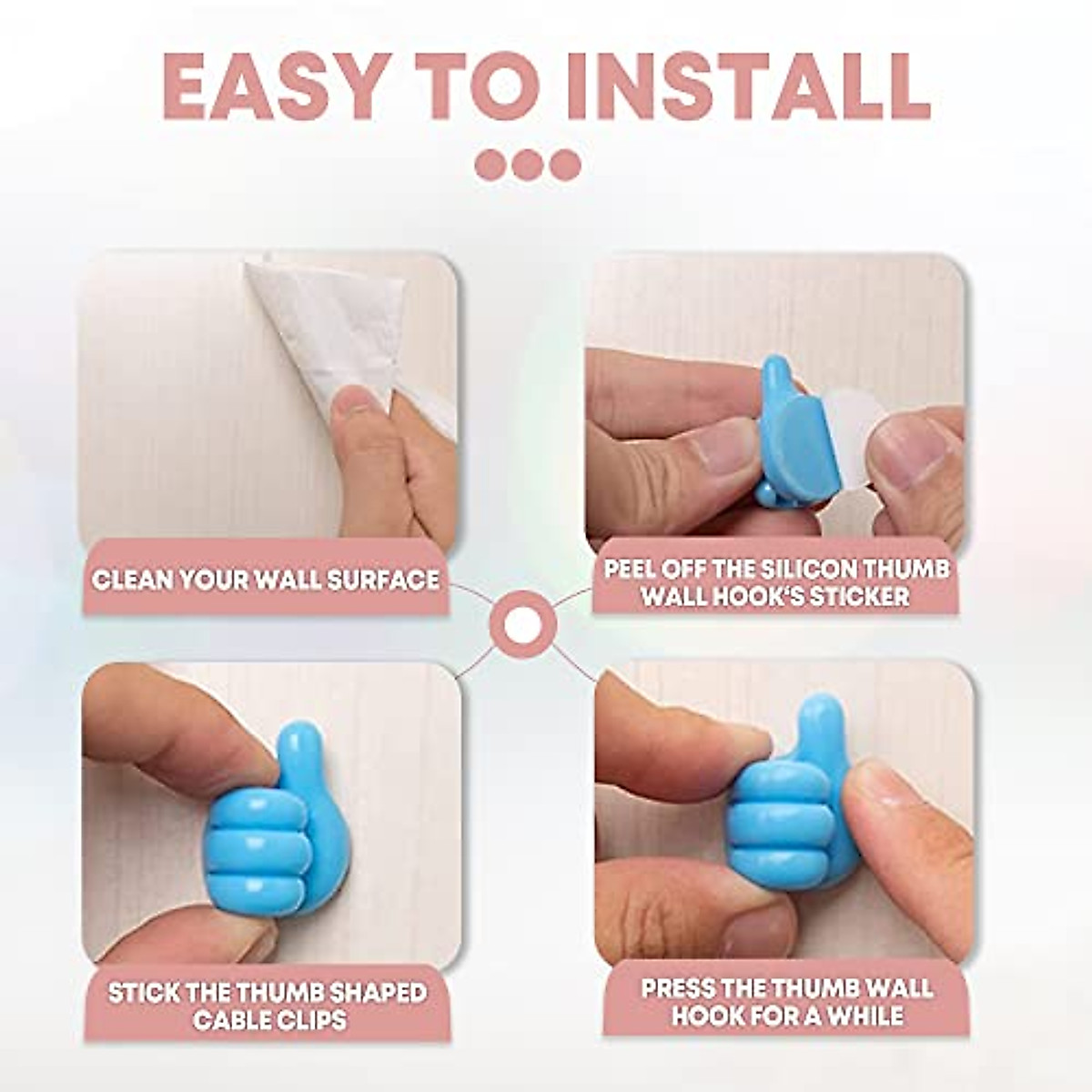 Dazzle fairy Thumb Wall Hooks Cable Holder – Pack of 24 Self Adhesive Thumb Hooks | Hanging Cable Clips Key Hook Multi-Function Wall Hooks for Cable Management