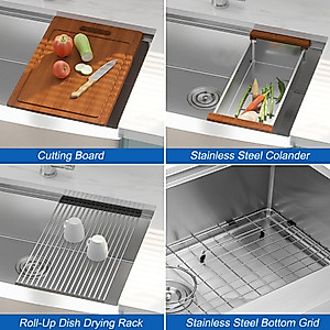 ALWEN 30 x 22 inch Farmhouse Worksation Kitchen Sink, Stainless Steel Farmhouse Apron Front Kitchen Sink, Handmade Modern Apron-front Single Bowl Farm Kitchen Sink with Ledge and Accessories