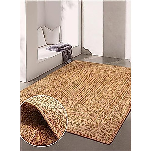 KEMA Jute Braided Area Rug, 8x10 Feet (96x120 Inches) - Rustic Vintage Braided Reversible Rectangular Rug, Shag Rugs for Bedroom, Jute Kitchen Rug, Living Room, Floor