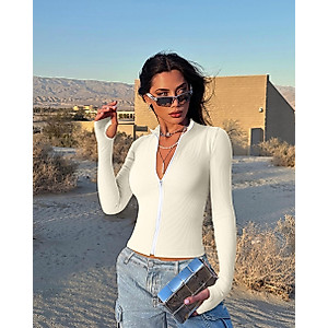 OQQ Womens 2 Piece Long Sleeve Tops Stand Neck Front Zipped Stretch Fitted Underscrubs Tee Shirts Tops Black Beige