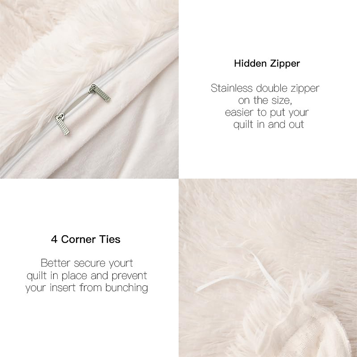Usfivefam Plush Shaggy White Duvet Cover Set Queen,Luxury Velvet Fluffy Comforter Cover,3PCS Soft White Faux Fur Plush Fluffy Bedding Set,1 Duvet Cover+2 Pillowcases,No Comforter