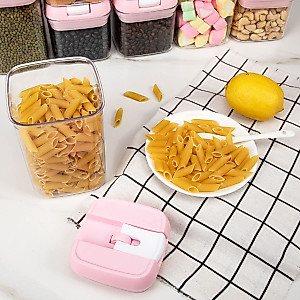 U-QE Airtight Food Storage Container Set-10 Piece BPA Free Clear Plastic Cereal Canisters with Easy Lock Lids-Kitchen & Pantry Organization Containers for Sugar, Flour, Cereal, Labels & Marker(Pink)