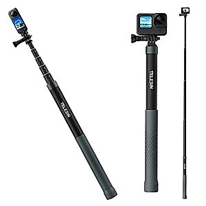 TELESIN Invisible Selfie Stick for GoPro Insta360 (120cm/47.2 inch), Lightweight Carbon Fiber Extension Pole for Go Pro Max Hero 11 10 9 8 7 6 5 One X2 X3 DJI Action 2 3 AKASO 360 Camera