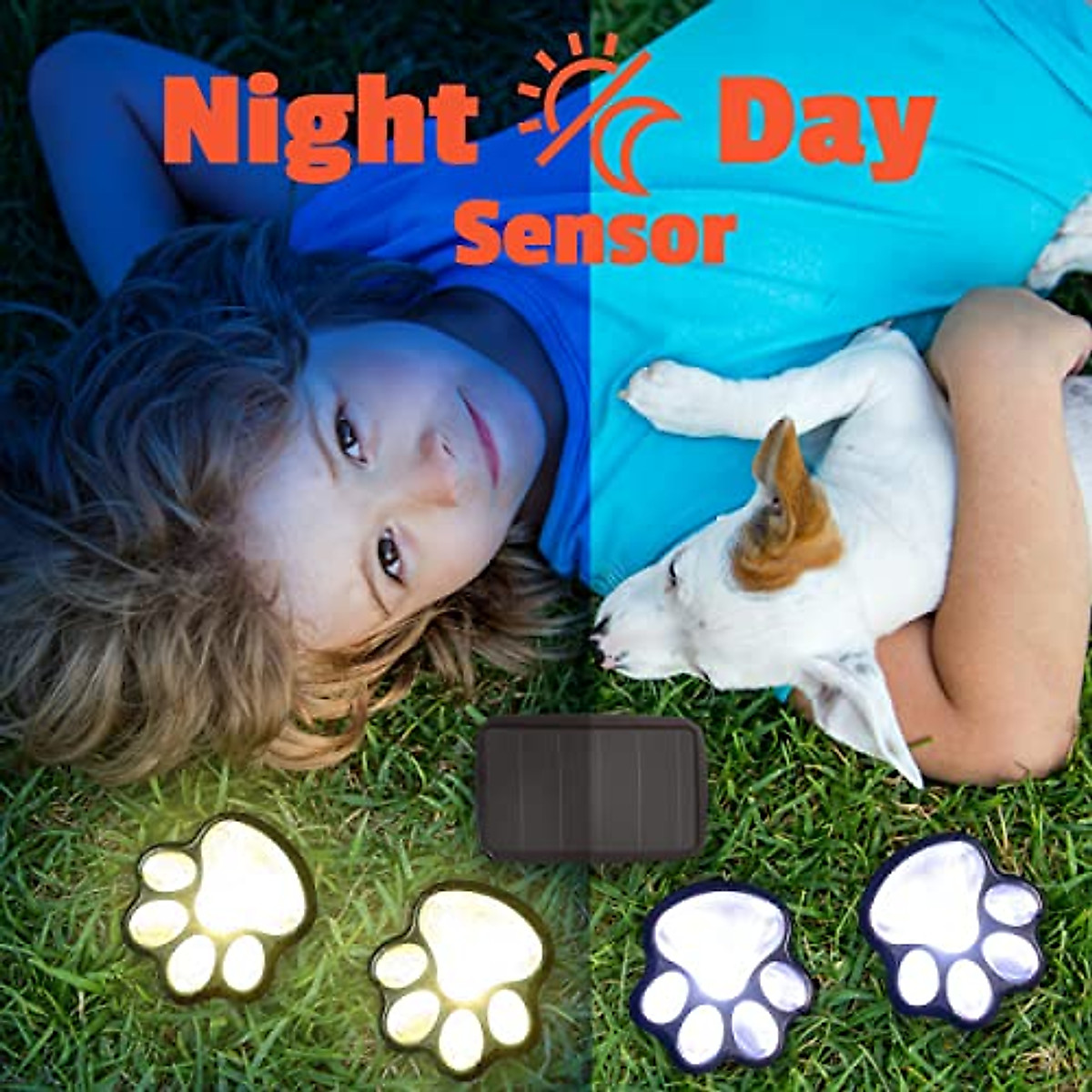 Ideas In Life Solar Paw Print Garden Lights for Pet Lovers - Set of 4 Solar Powered Paw Print Lights, Rechargeable Solar Outdoor Lights