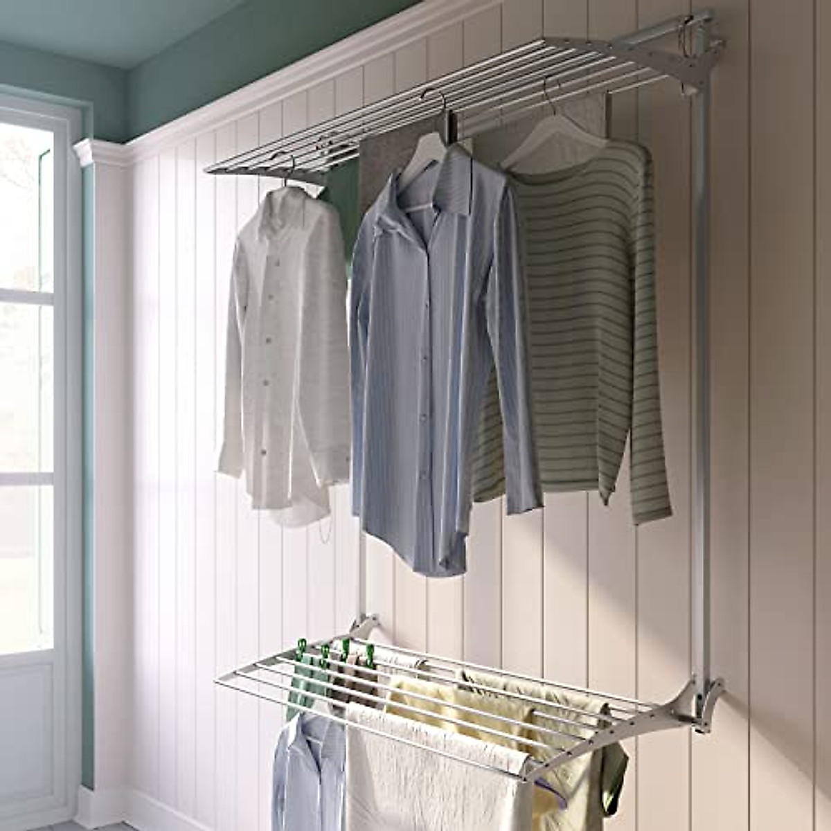 foxydry Wall Plus, Wall Mounted Drying Rack, Wall Clothesline, Laundry Drying Rack Foldable and Suspended Clothesline in Aluminium and Steel 152x52x137cm / 59.84x20.48x54 in (150 cm)